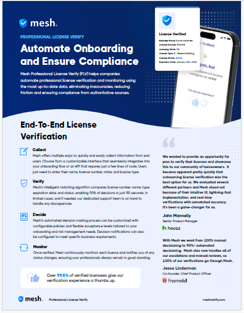 Automated Professional License Verification and Verify Business Identities